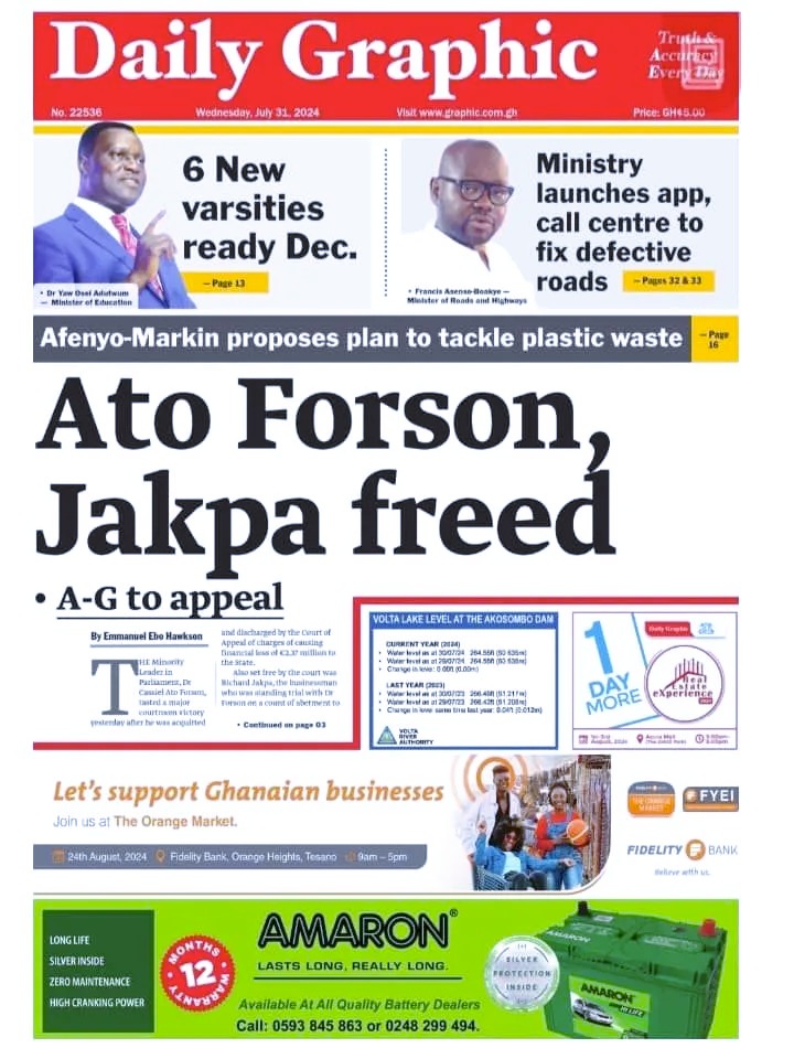 Newspaper headlines: Wednesday 31st July, 2024 - Adomonline.com