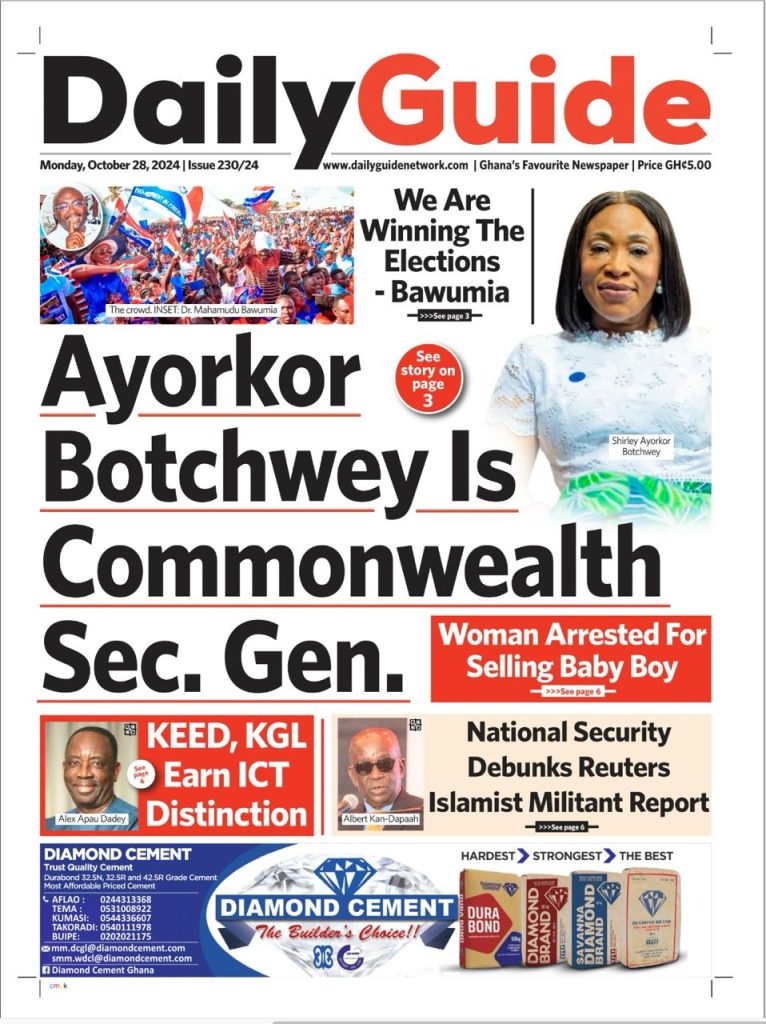 Newspaper headlines: Monday, October 28, 2024 - Adomonline.com