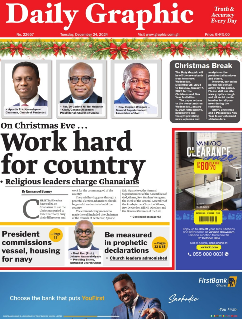 Newspaper headlines: Tuesday, December 24, 2024 - Adomonline.com