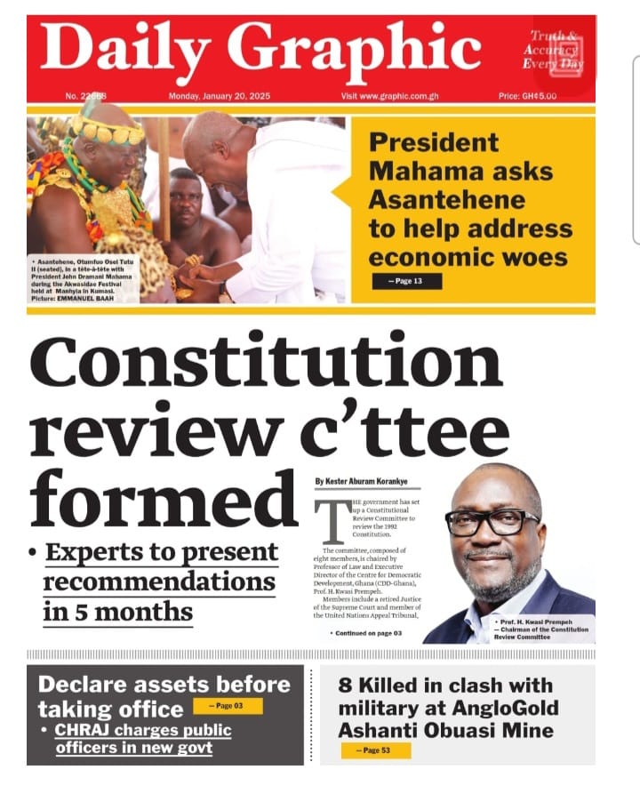 Newspaper headlines: Monday, January 20, 2025 - Adomonline.com