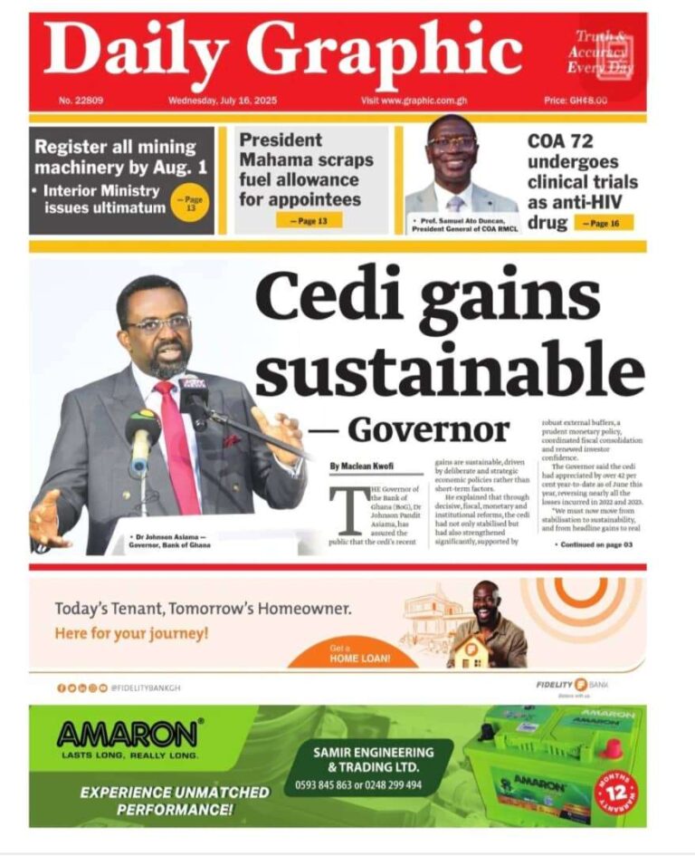 Newspaper headlines: Wednesday, July 16, 2025 - Adomonline.com