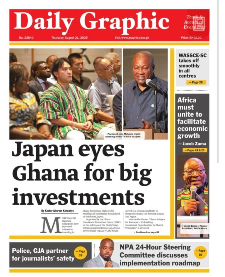 Newspaper headlines: Thursday, August 21, 2025 - Adomonline.com
