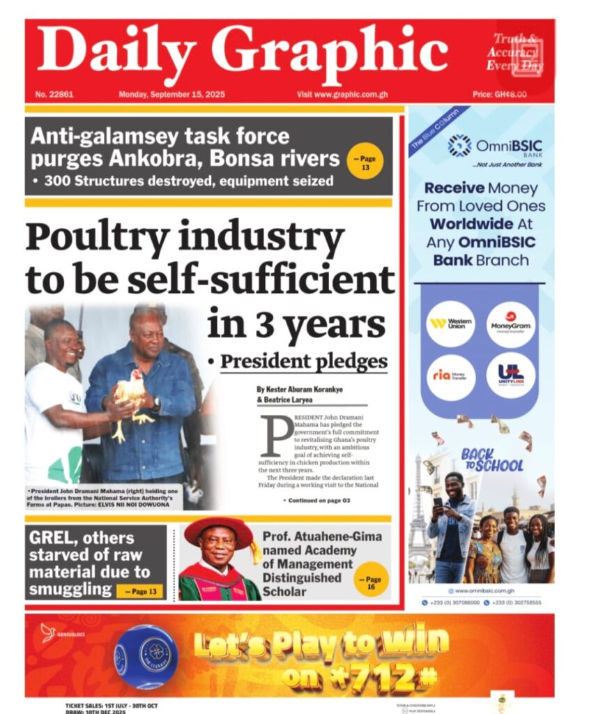 Newspaper headlines: Monday, September 15, 2025 - Adomonline.com