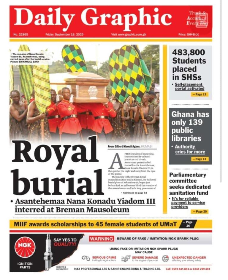 Newspaper headlines: Friday, September 19, 2025 - Adomonline.com