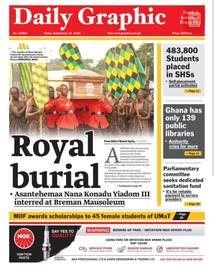 Newspaper headlines: Friday, September 19, 2025 - Adomonline.com