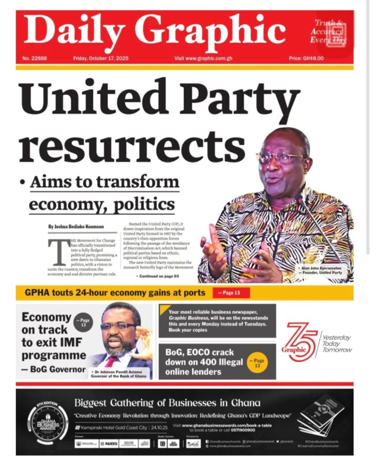 Newspaper headlines: Friday, October 17, 2025 - Adomonline.com