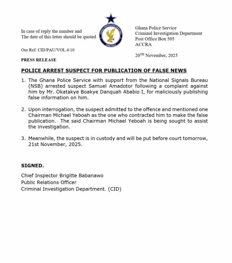 Man arrested for publication of false news against Chief - Adomonline.com