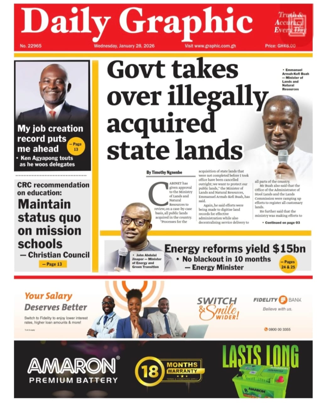 Newspaper headlines: Wednesday, January 28, 2026 - Adomonline.com
