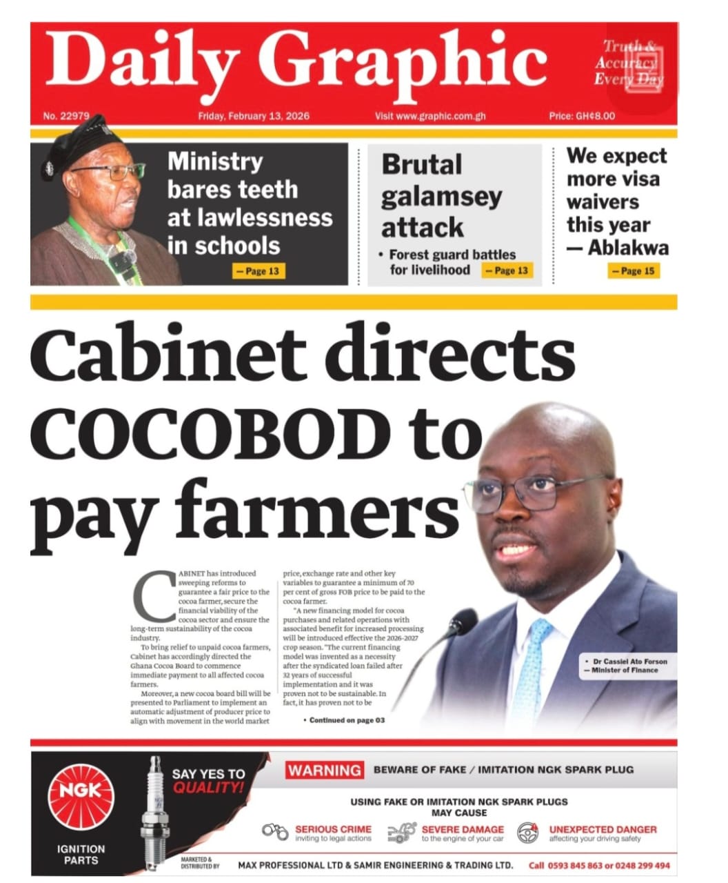 Newspaper headlines: Friday, February 13, 2026 - Adomonline.com