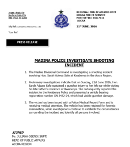 Madina Police investigate shooting incident that left Adwoa Safo with ...